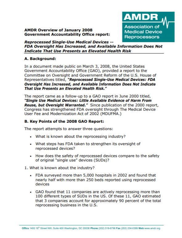 gao - AMDR | Association of Medical Device Reprocessors